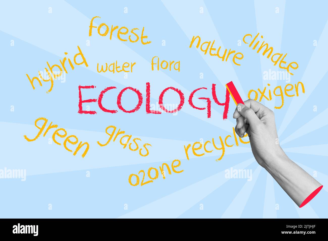 Collage photo of hand drawing actual things ecology recycle save nature ...