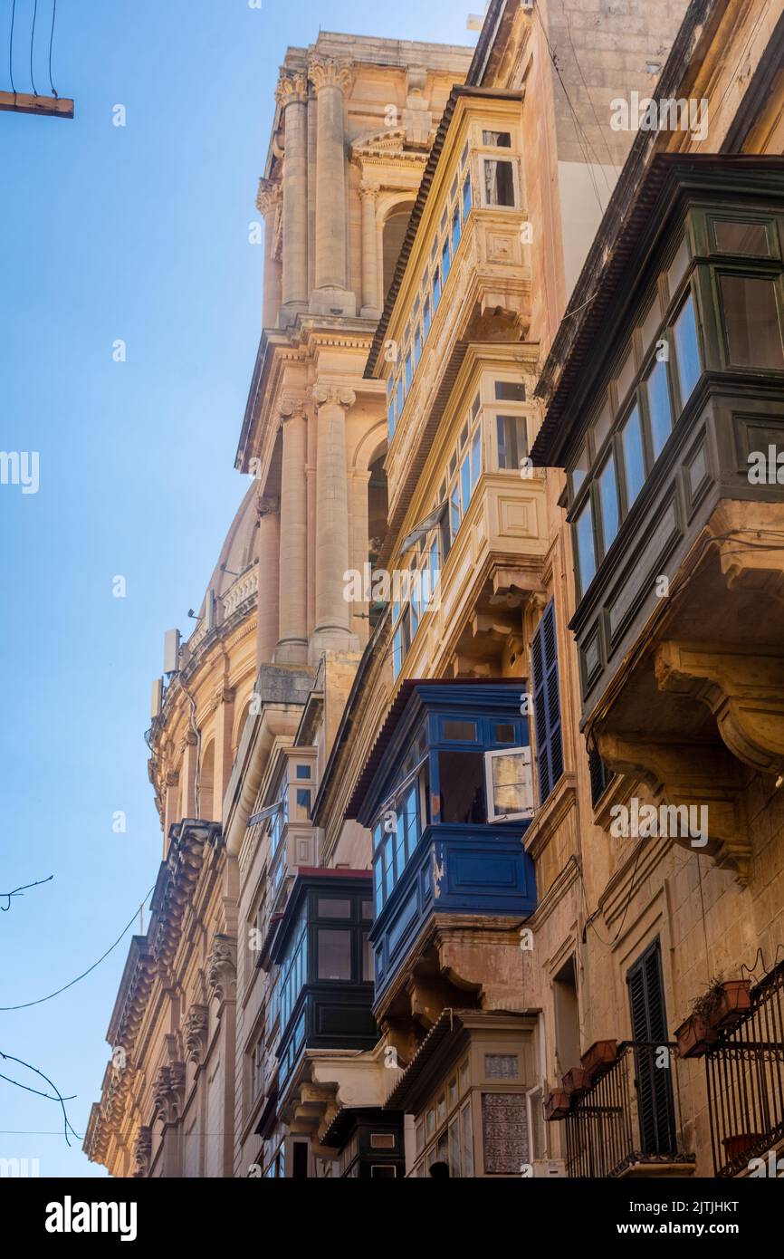 Traditional colorful maltese balconies (Gallarija) on a building in ...