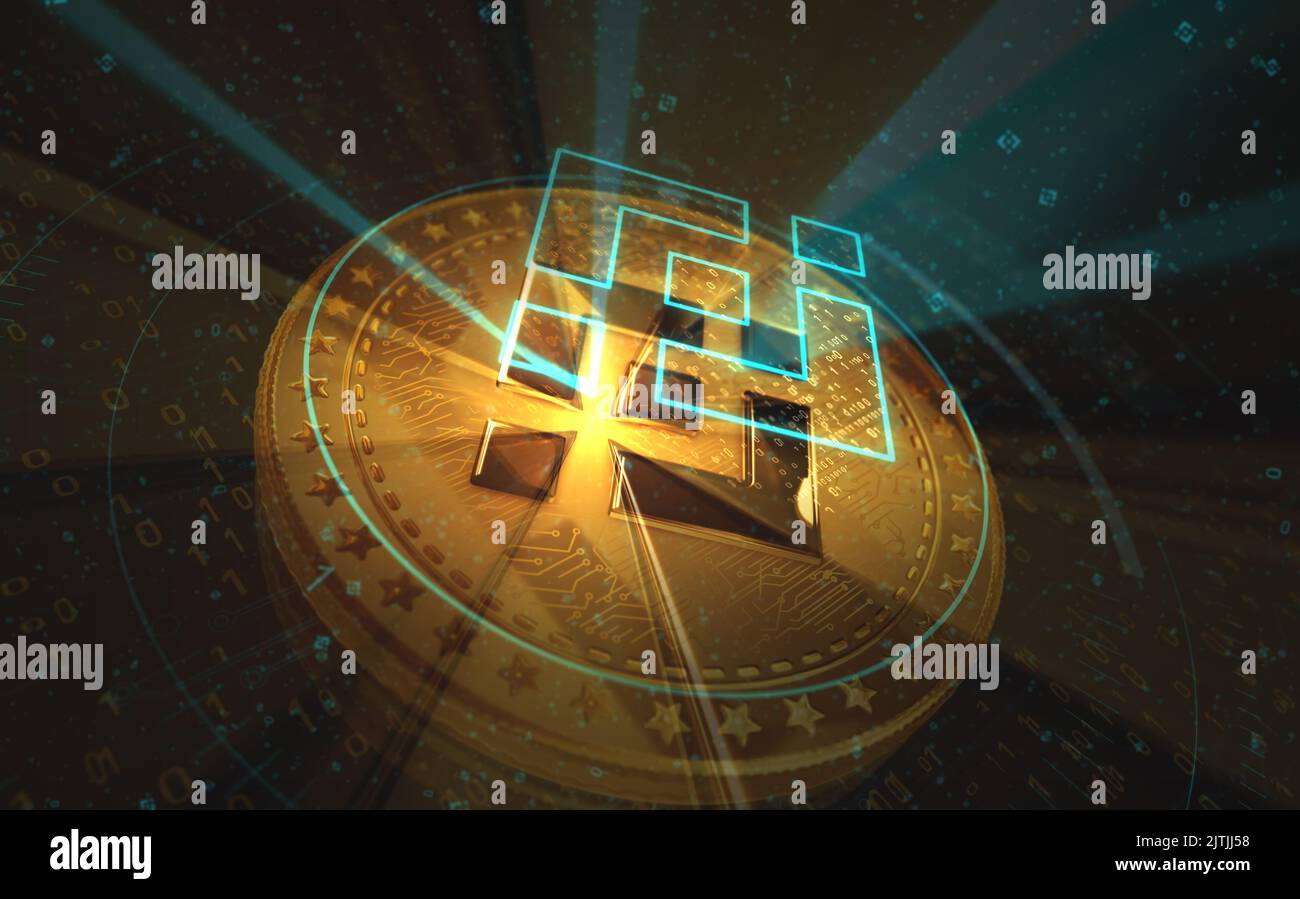 Binance BNB stablecoin cryptocurrency gold coin on green screen ...