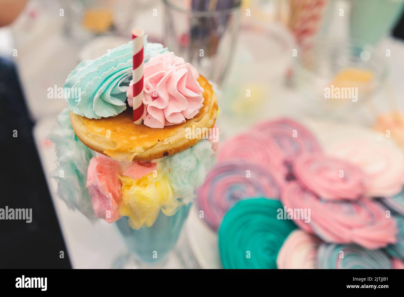 Over shake and freak shake, process of cooking extreme colorful ...