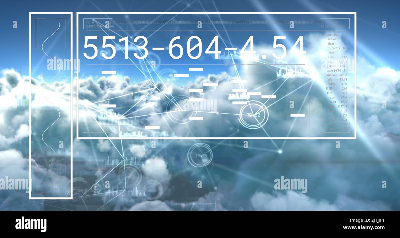 Image of digital data processing and networks over clouds Stock Photo ...