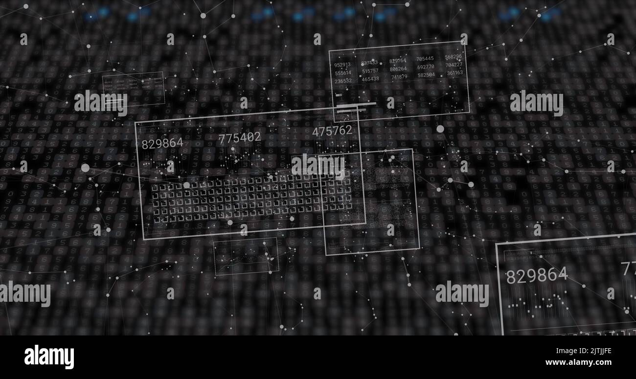 Image of data processing over moving columns on black background Stock Photo - Alamy