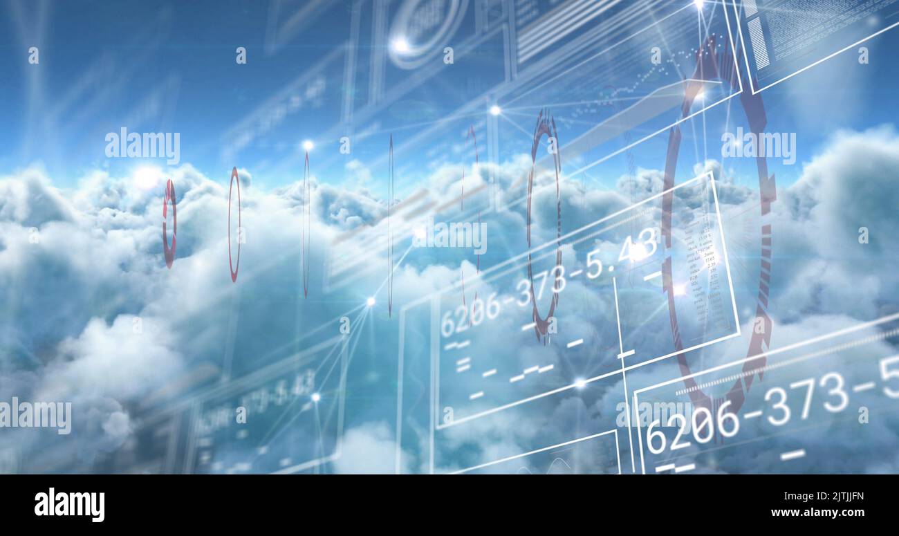 Image of communication network and scanner processing data over blue ...