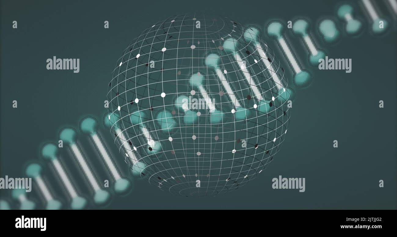 Image of globe over dna strand on black background Stock Photo - Alamy