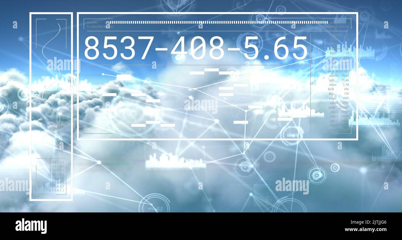 Image of digital data processing and networks over clouds Stock Photo ...