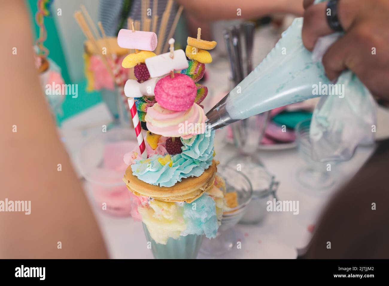 Over shake and freak shake, process of cooking extreme colorful ...