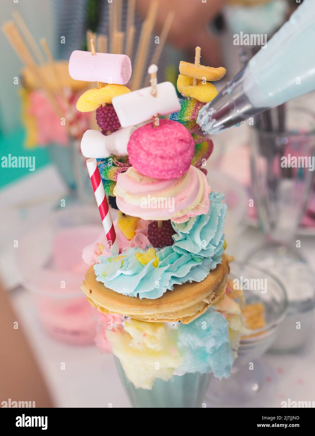 Over shake and freak shake, process of cooking extreme colorful ...
