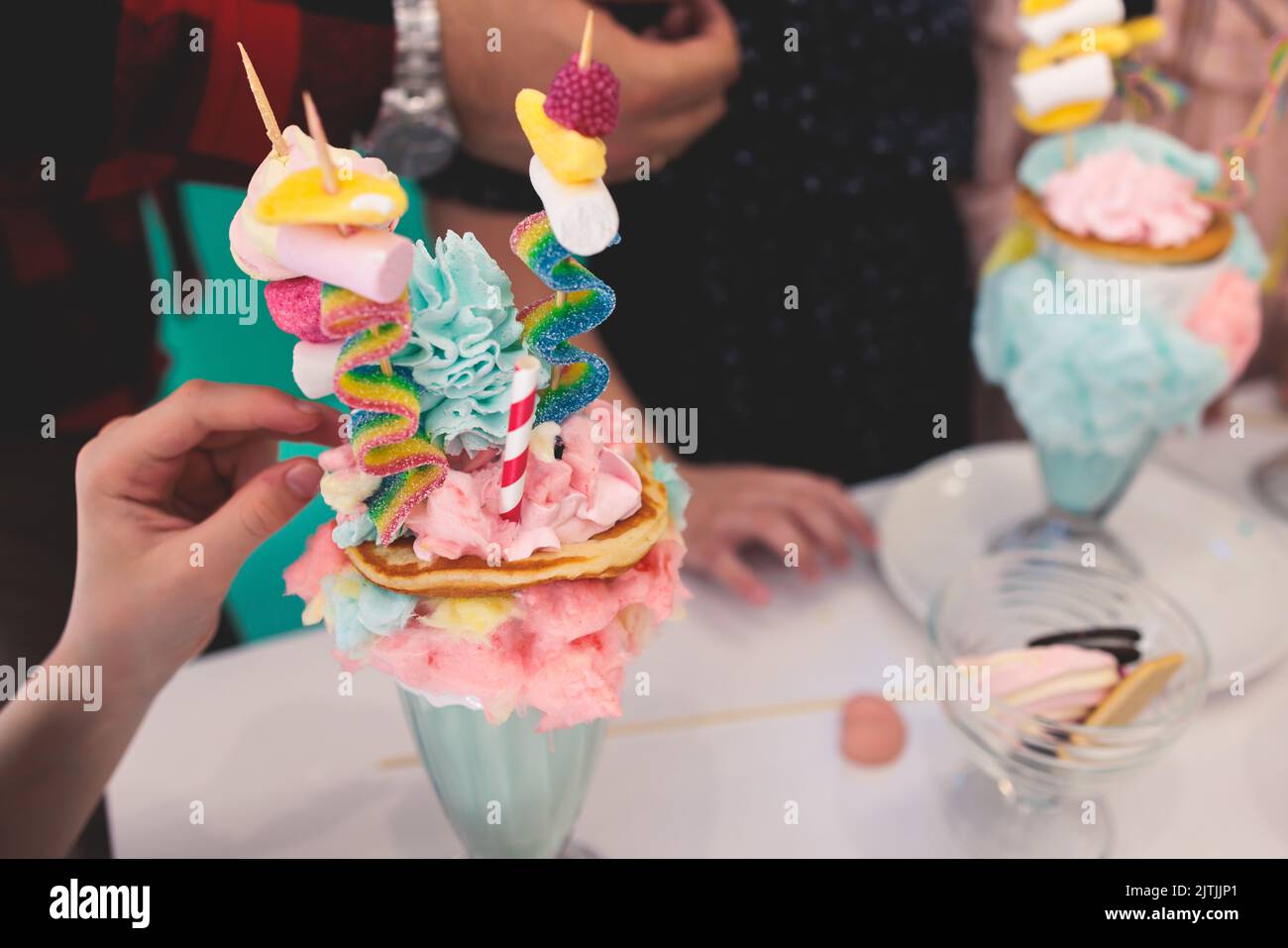 Over shake and freak shake, process of cooking extreme colorful ...