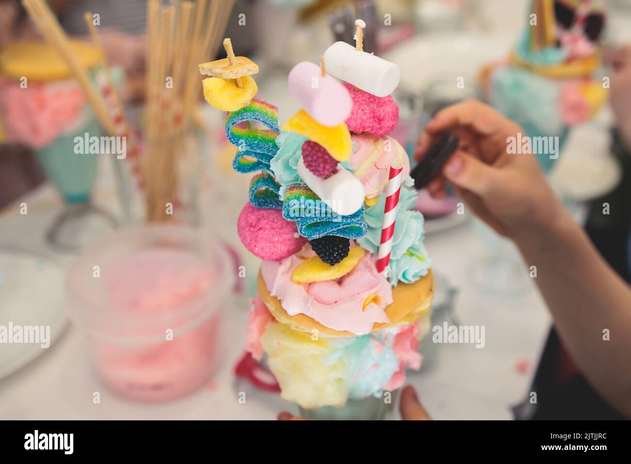 Over shake and freak shake, process of cooking extreme colorful ...