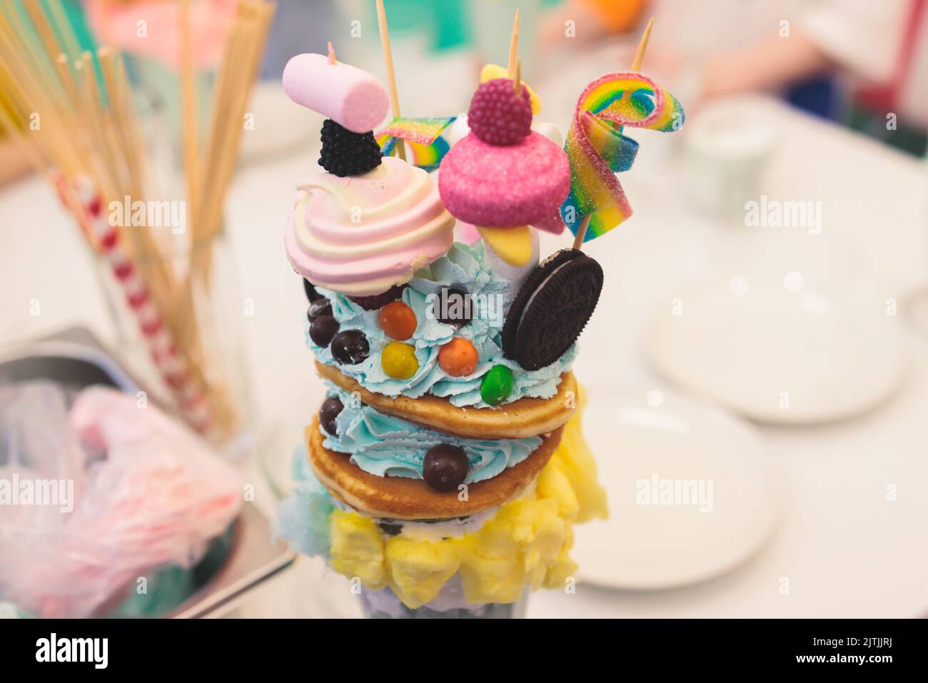 Over shake and freak shake, process of cooking extreme colorful ...