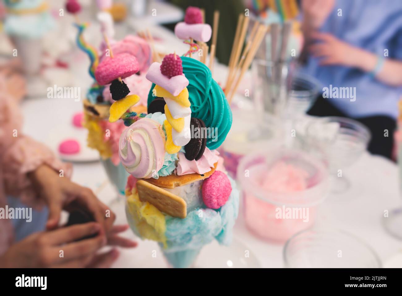 Over shake and freak shake, process of cooking extreme colorful ...