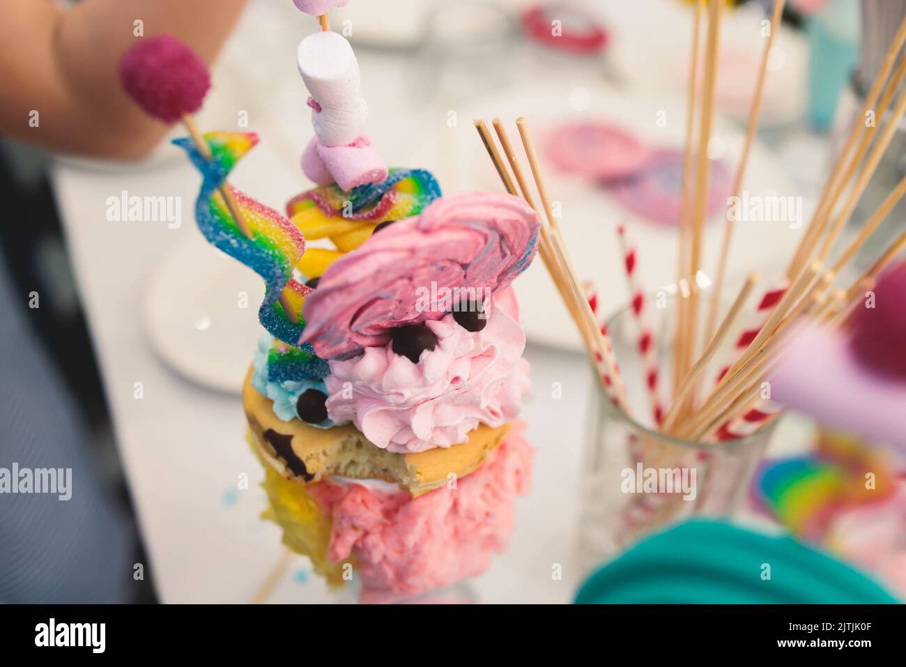 Over shake and freak shake, process of cooking extreme colorful ...