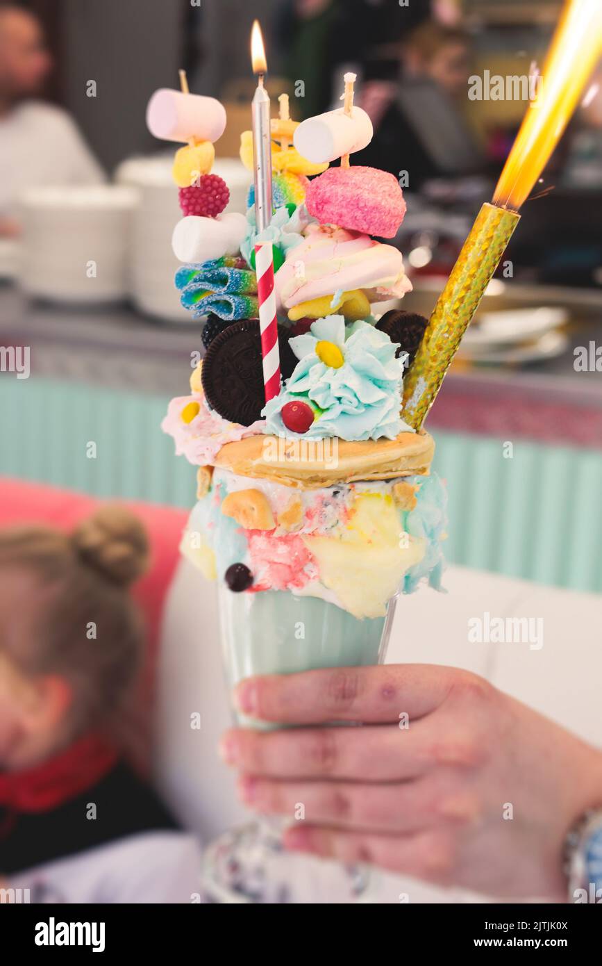 Over shake and freak shake, process of cooking extreme colorful ...