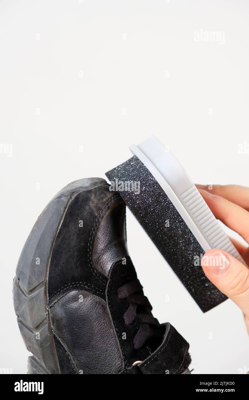 The woman cleanses and applies the cream to the black crumble of the ...