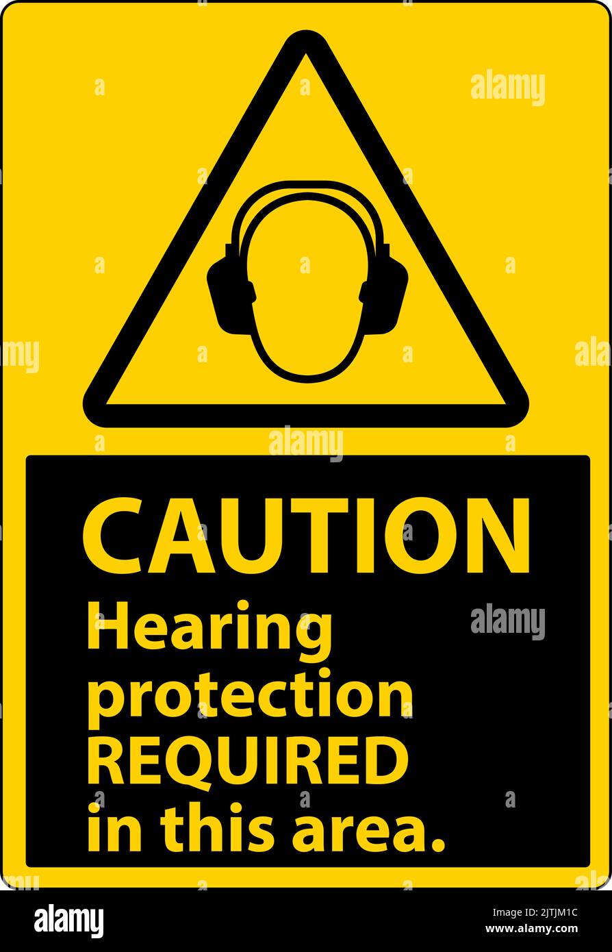Caution Hearing Protection Required Sign On White Background Stock ...