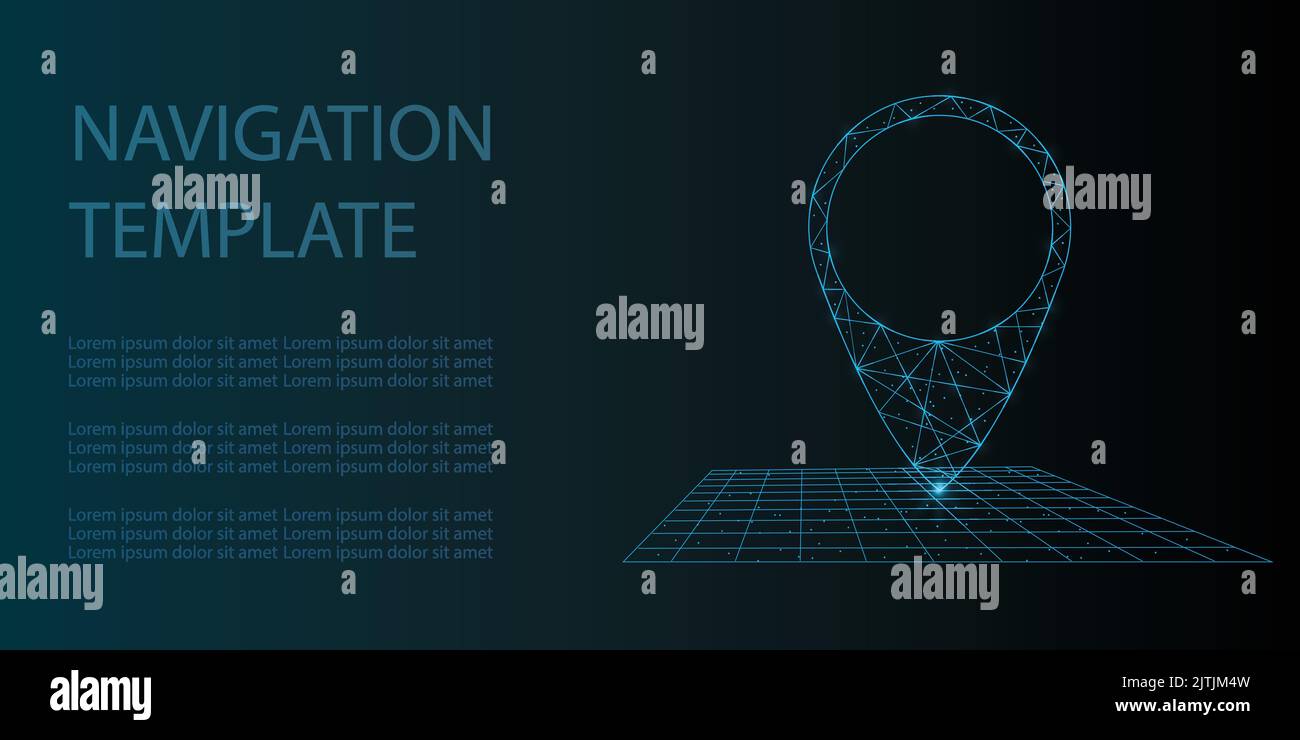 Navigation template with location sign vector illustration in wireframe ...