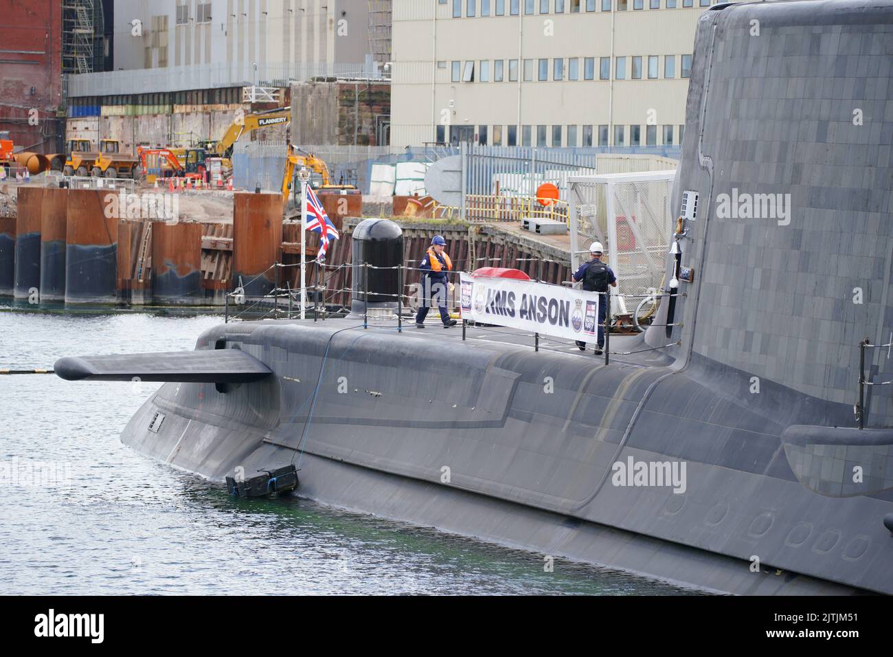 HMS Anson docked at BAE systems in Barrow-in-Furness before it is ...
