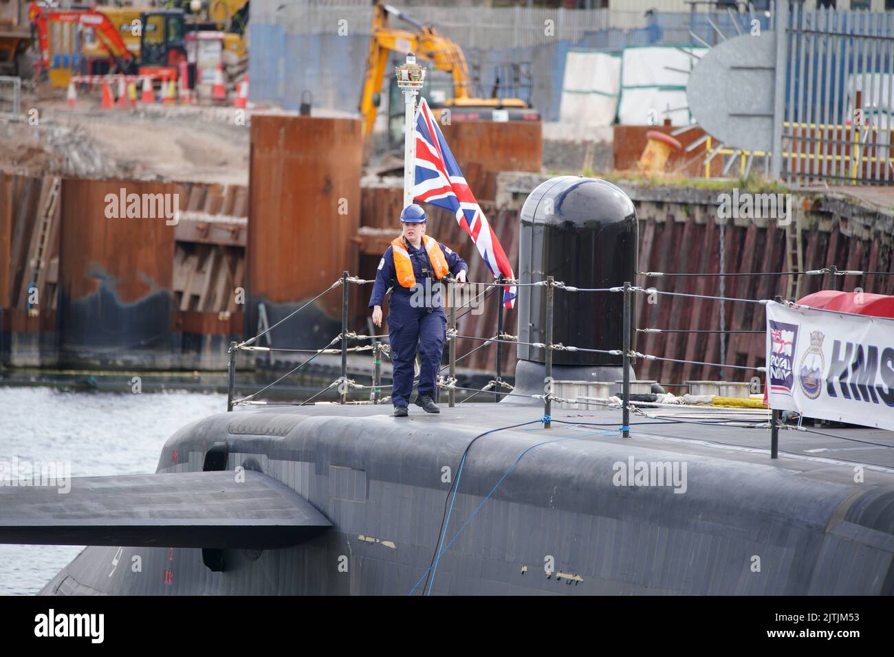 HMS Anson docked at BAE systems in Barrow-in-Furness before it is ...