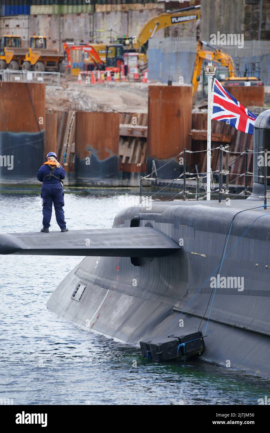 HMS Anson docked at BAE systems in Barrow-in-Furness before it is ...