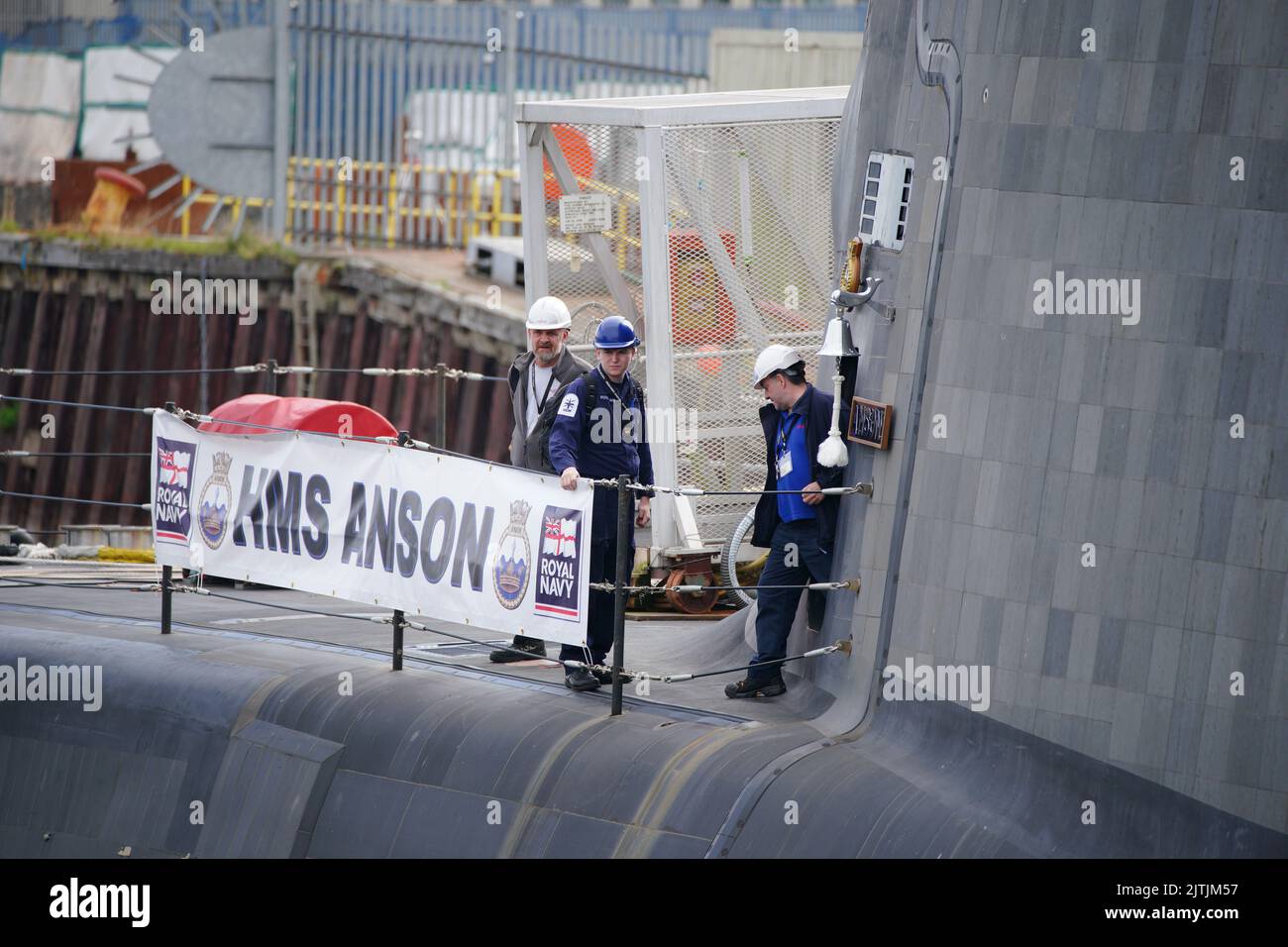 HMS Anson docked at BAE systems in Barrow-in-Furness before it is ...