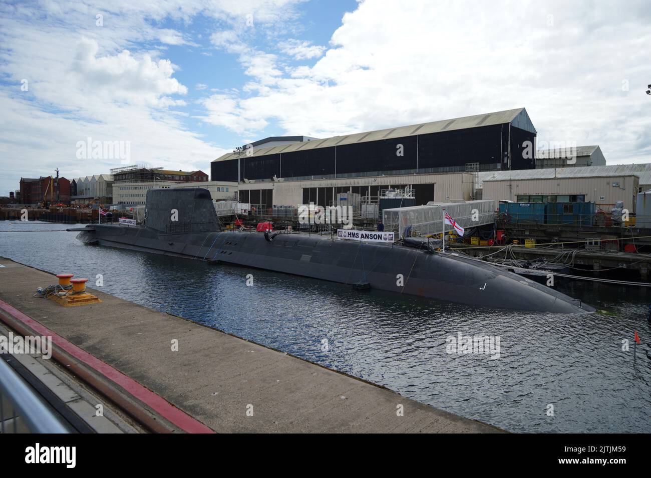 HMS Anson docked at BAE systems in Barrow-in-Furness before it is ...