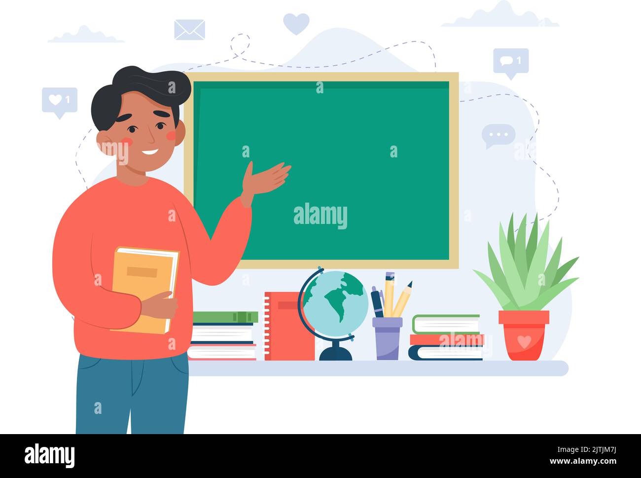 Teacher in classroom. School and learning concept, teacher s day. Cute ...