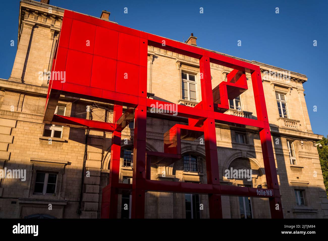 Red folly, one of 26 architectural representations of deconstruction ...