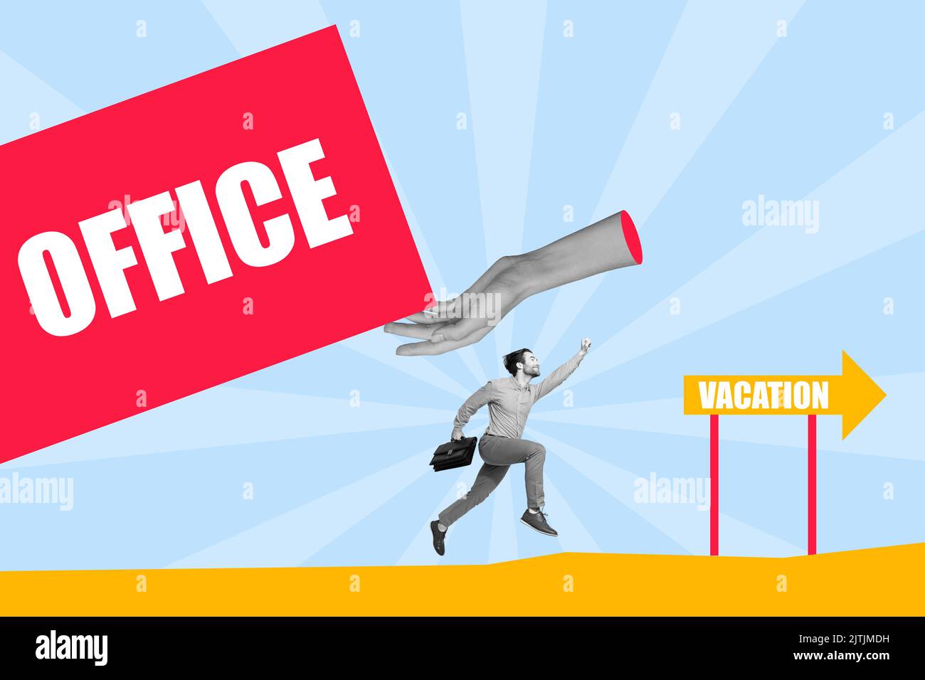 Collage photo of young student worker manager run from office home ...