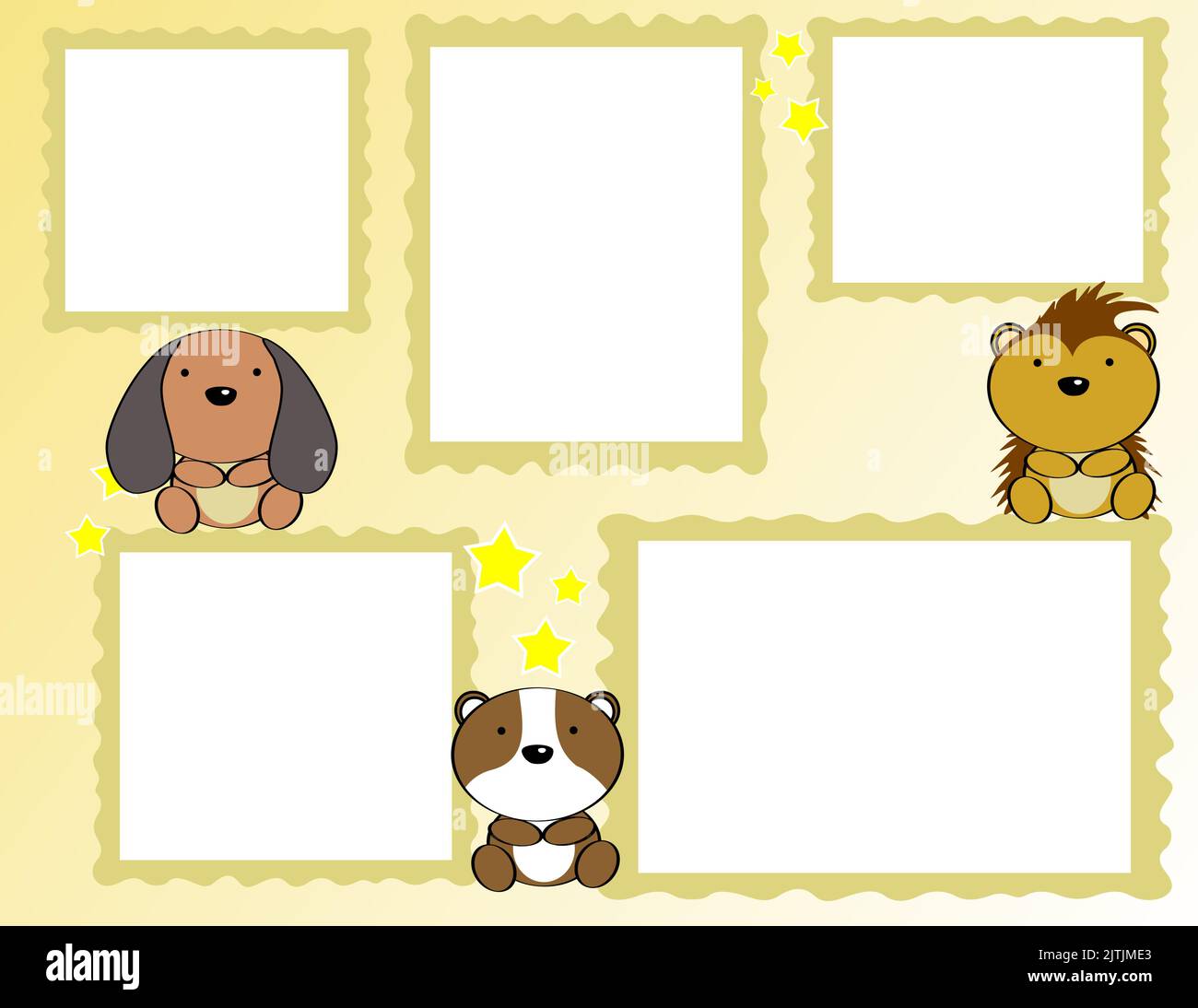 album frame chibi baby animals cartoon illustration background in ...