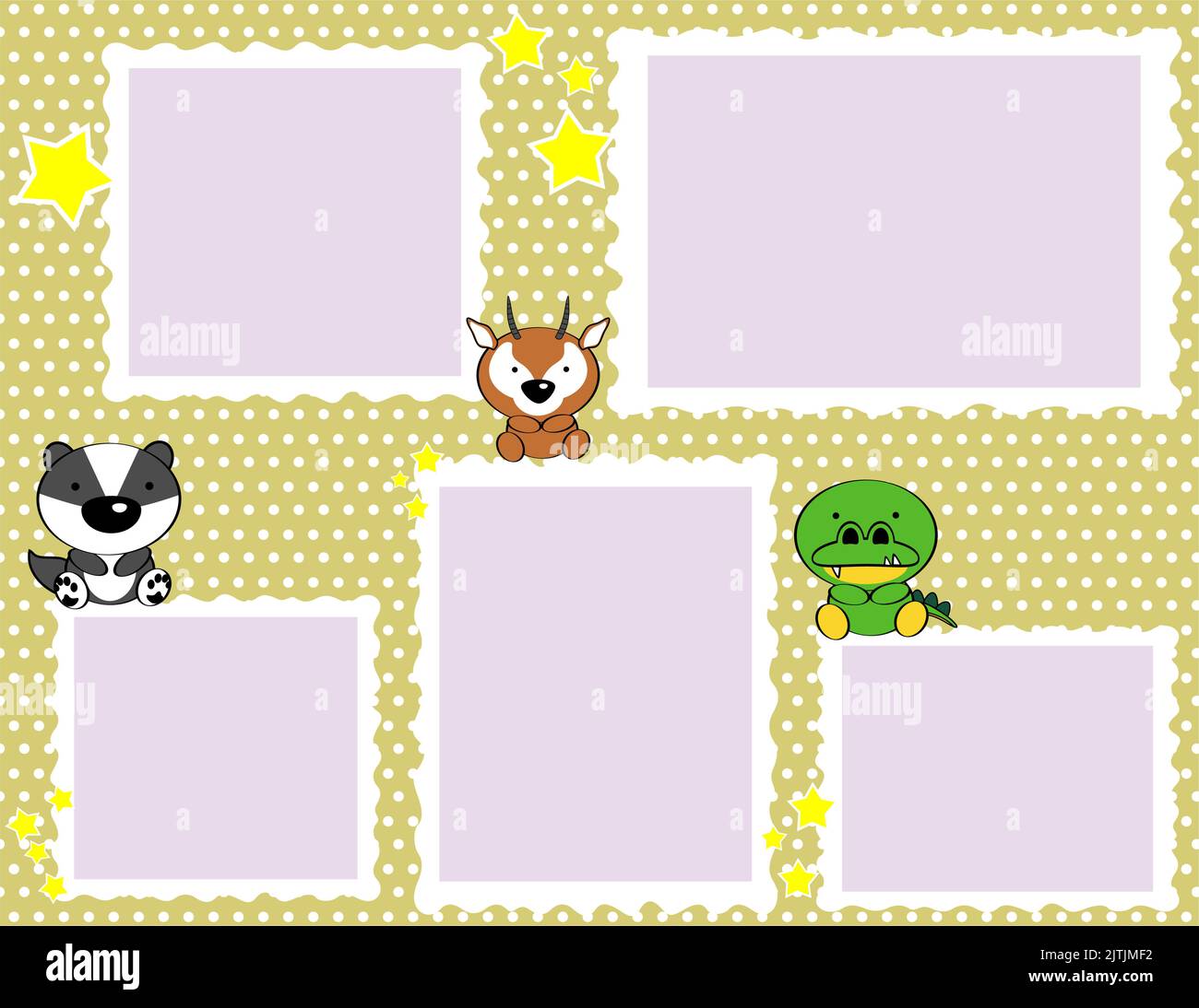 album frame baby animals cartoon illustration card background in vector ...