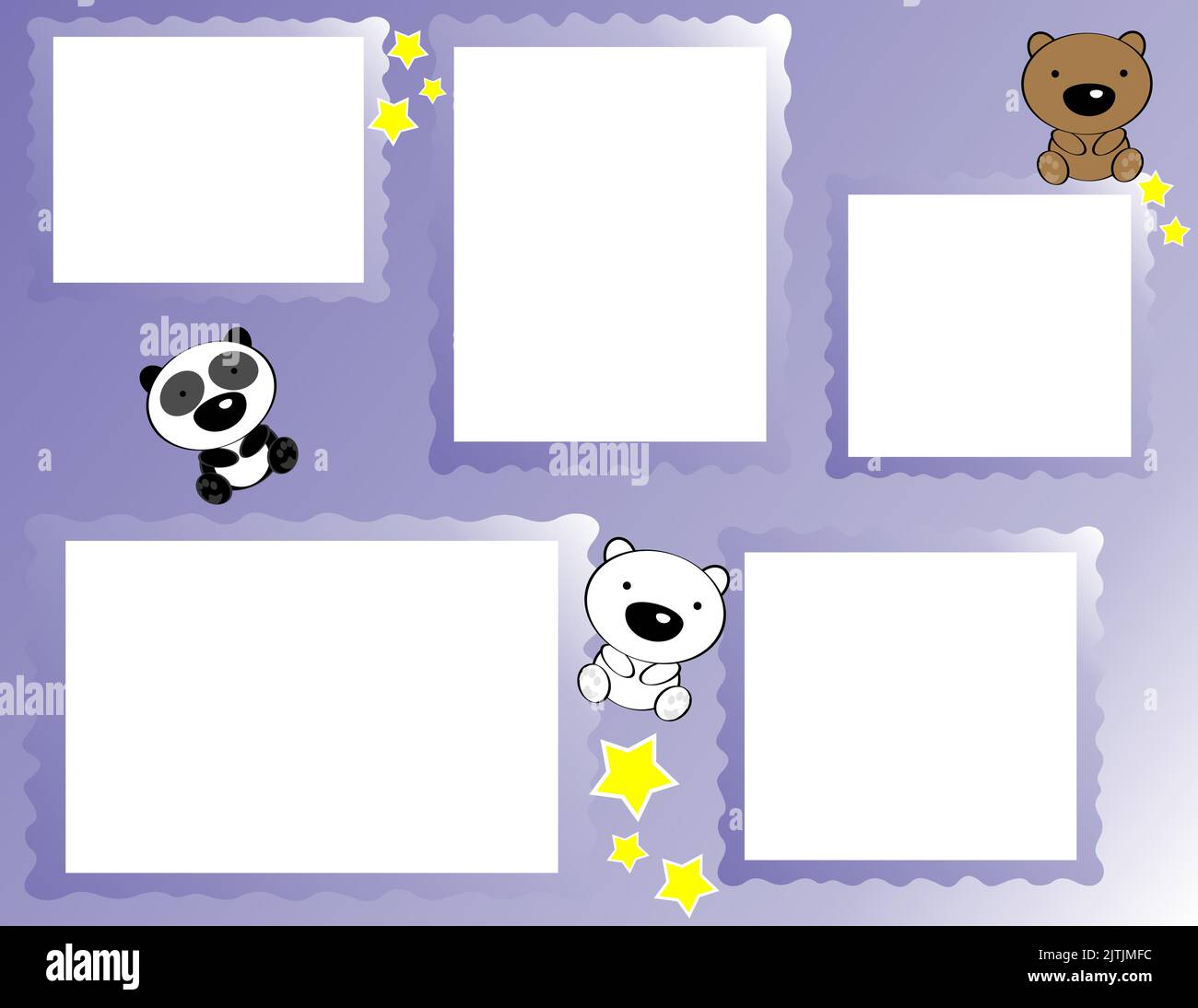 album frame cute baby animals cartoon illustration background in vector ...