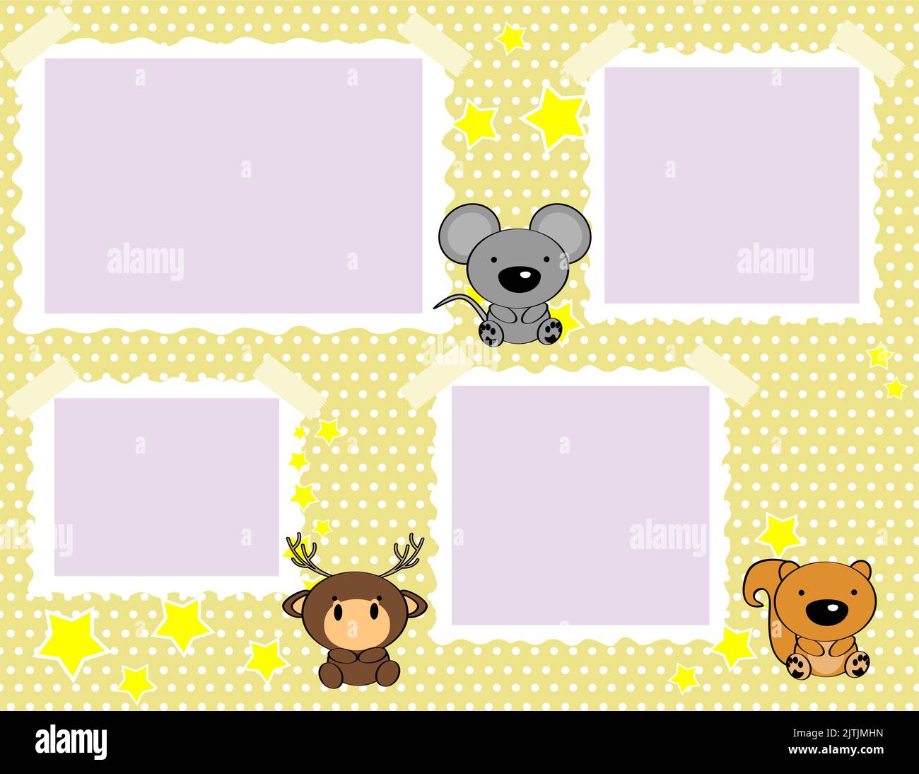 album frame cute animals cartoon illustration background in vector ...