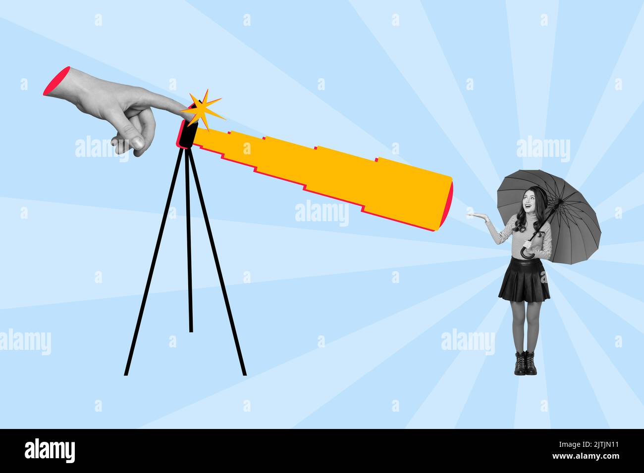 Composite collage image of big hand professional photographer camera ...