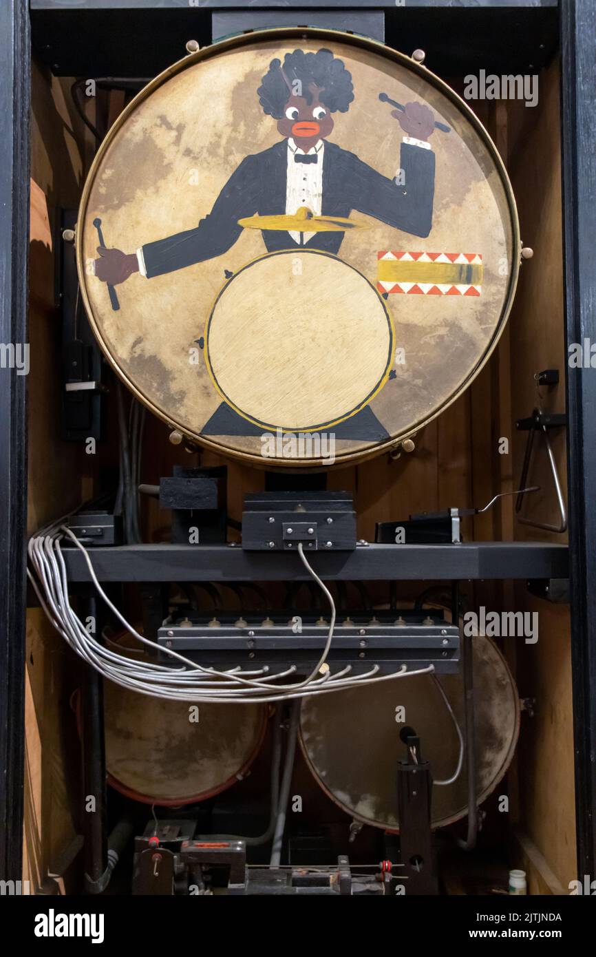 The electric percussion in a box, part of the vintage pianola, turn of ...