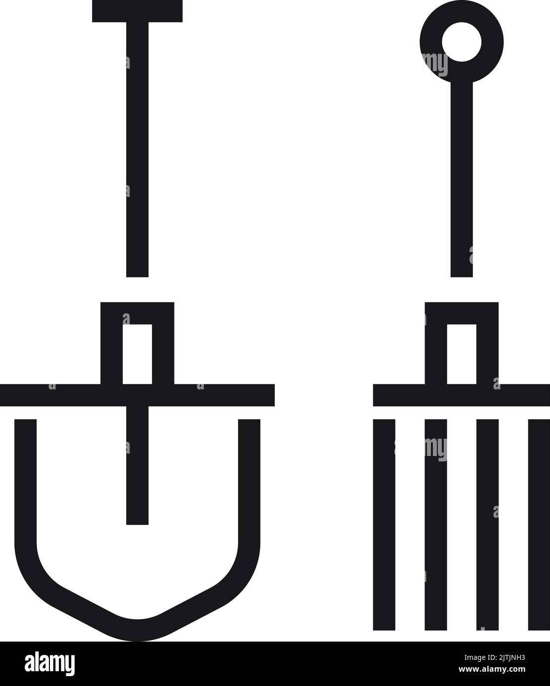 Gardening tools icon. Shovel and pitchfork. Landscaping symbol Stock ...
