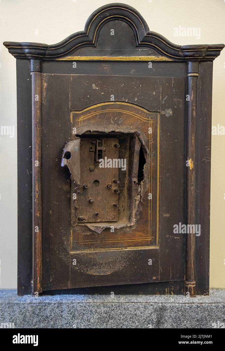 The vintage vault was forced open with safe-breaker tools Stock Photo ...