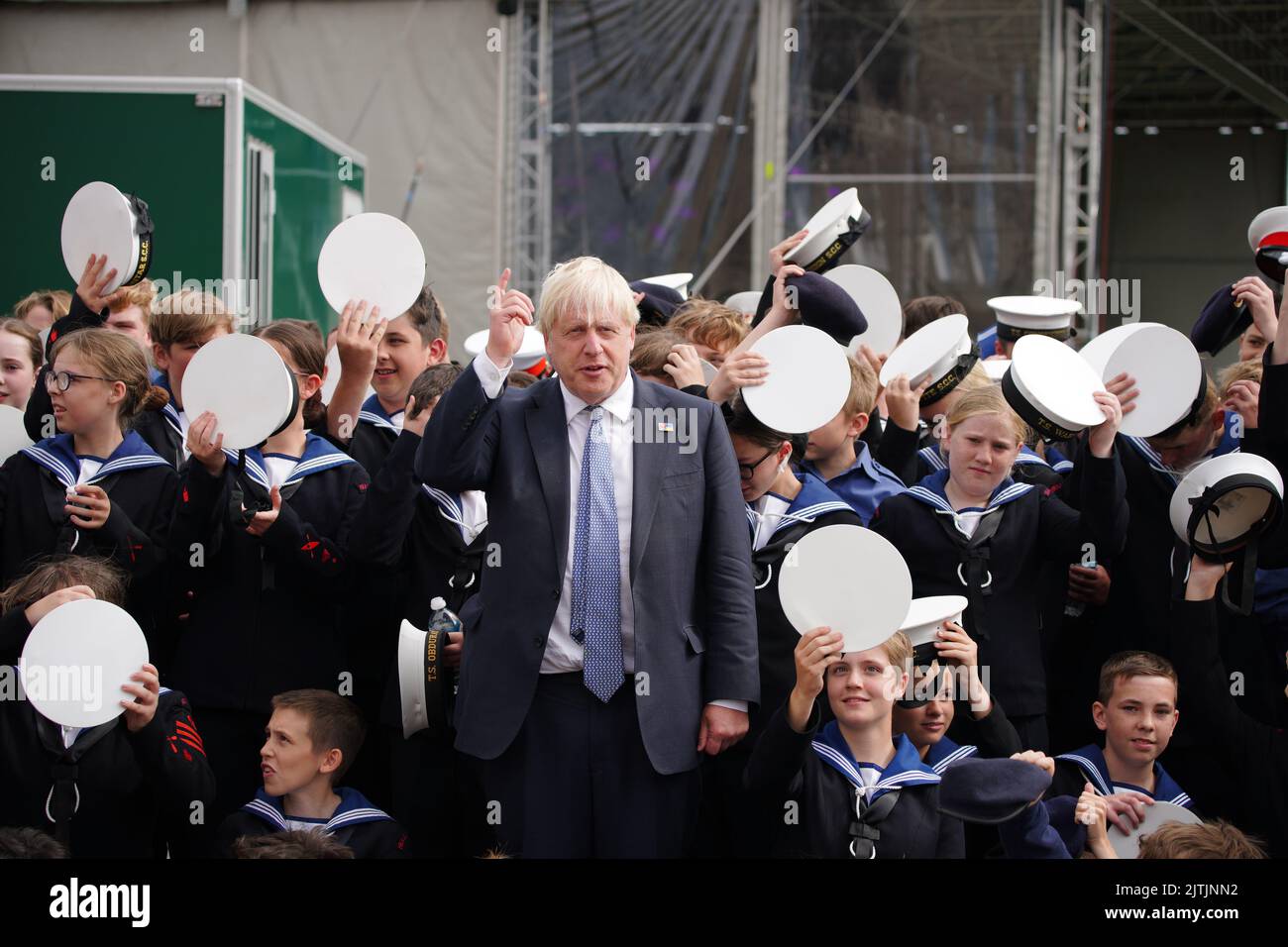 Prime Minister Boris Johnson poses with Sea Cadets from the North West ...