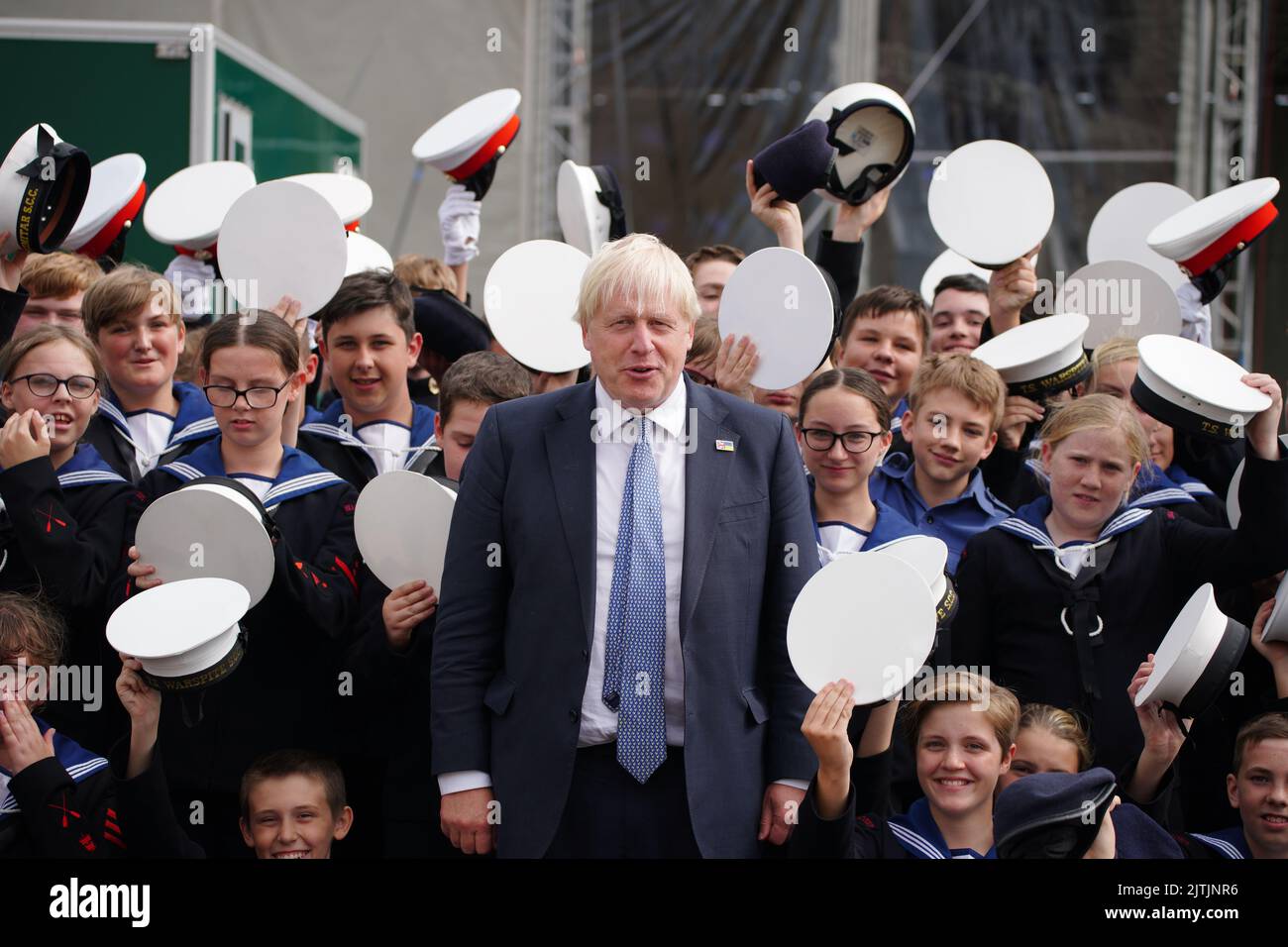 Prime Minister Boris Johnson poses with Sea Cadets from the North West ...