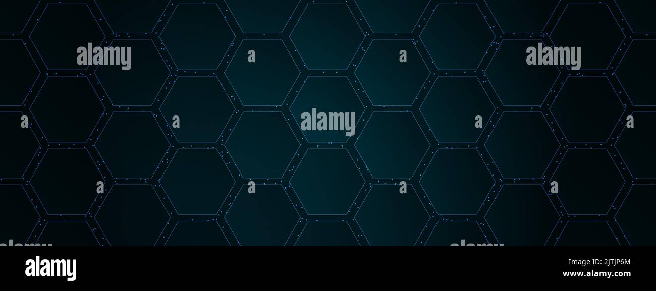 Hexagonal abstract technology background vector illustration. Futuristic banner with blue ...