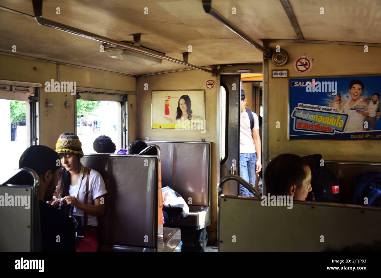 Interior design of local train for thai people and foreign travelers ...