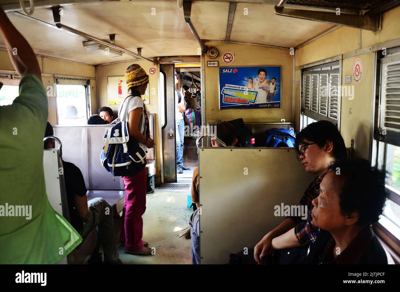 Interior design of local train for thai people and foreign travelers ...