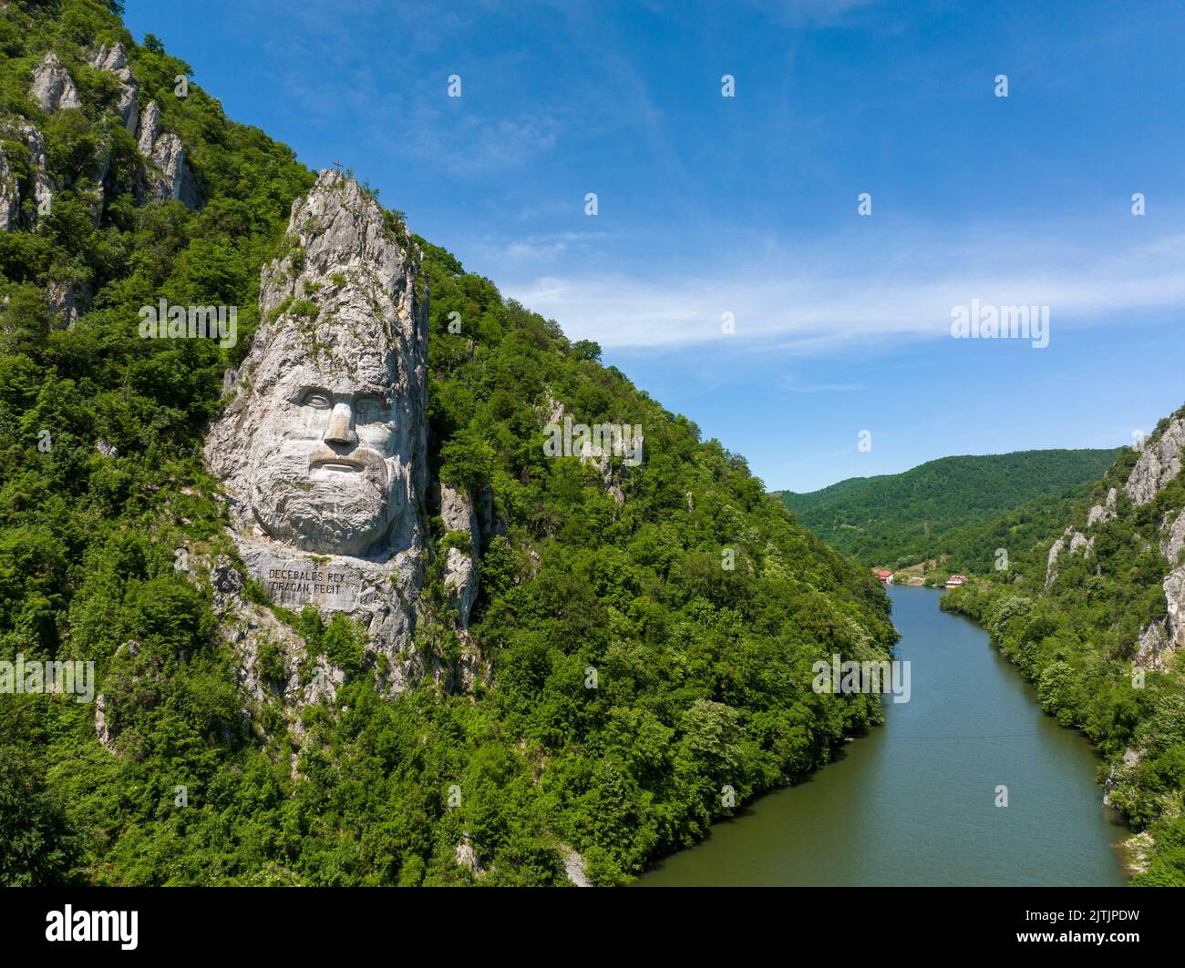 Sculpted Head of Decebal Dacian King, placed on the course of Danube ...