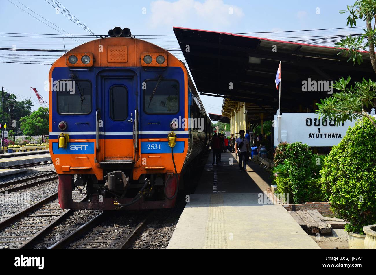 Local bogie locomotive train on track railway for send receive thai ...