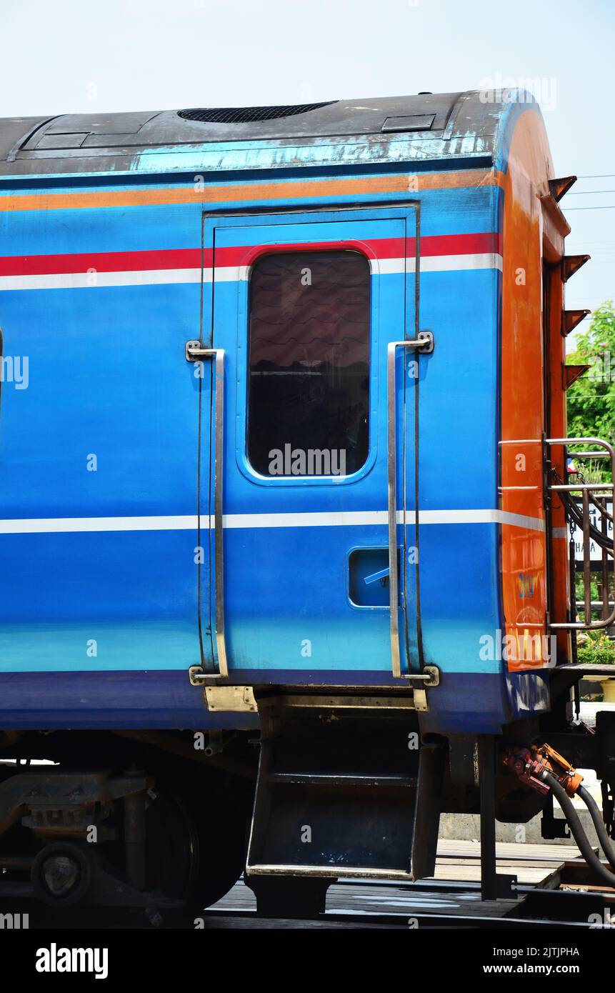Local bogie locomotive train on track railway stop waiting for send ...