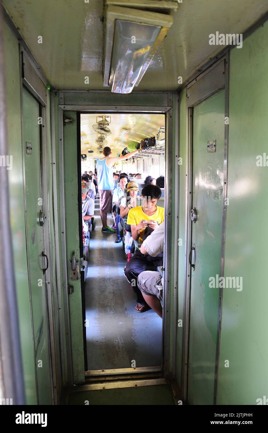 Interior design of local train for thai people and foreign travelers ...