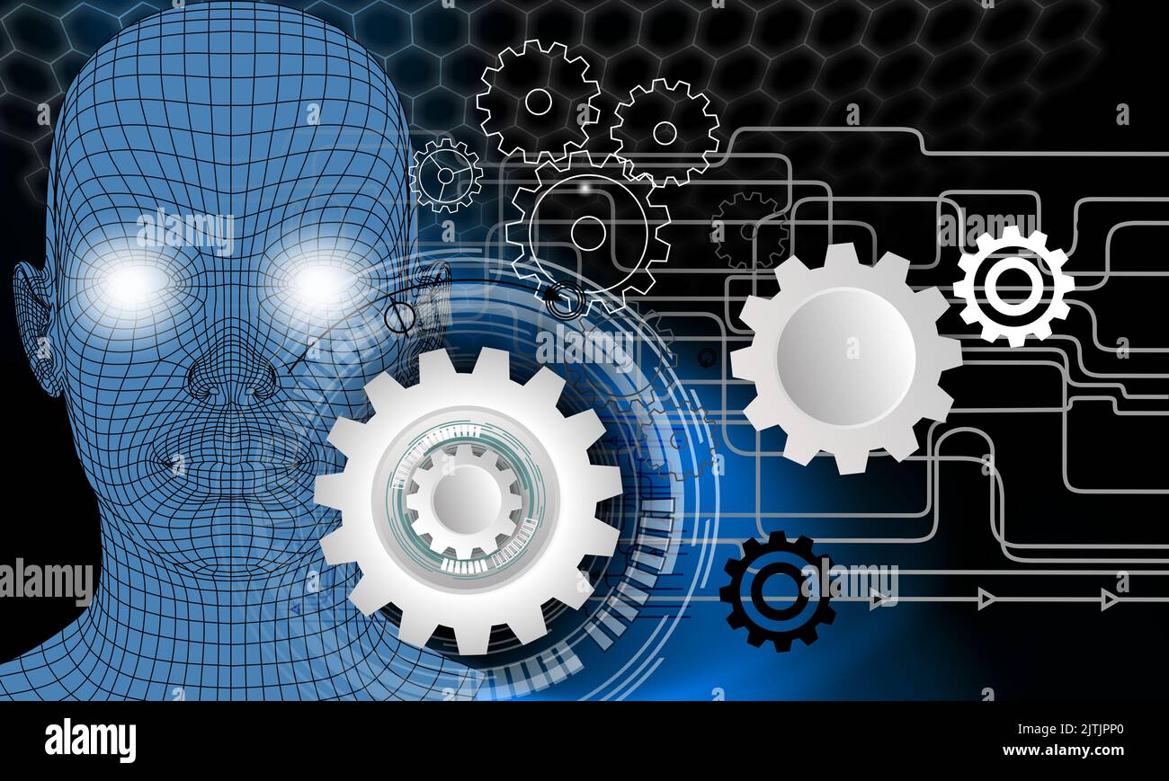 Abstract cogs futuristic global Molecules technology with linear and ...
