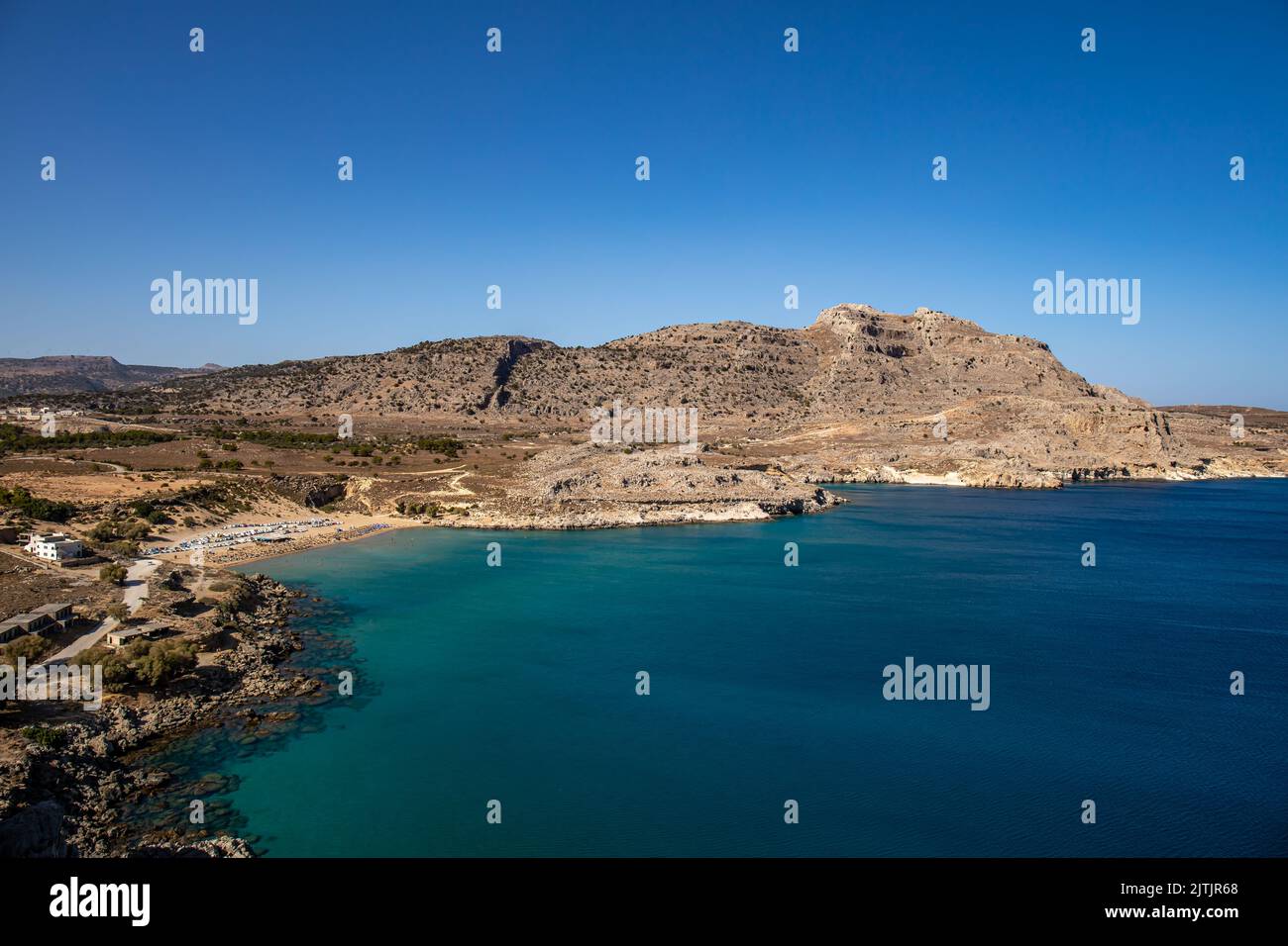 Agia Agathi Beach (Golden Sand) on Rhodes island, Greece Stock Photo ...