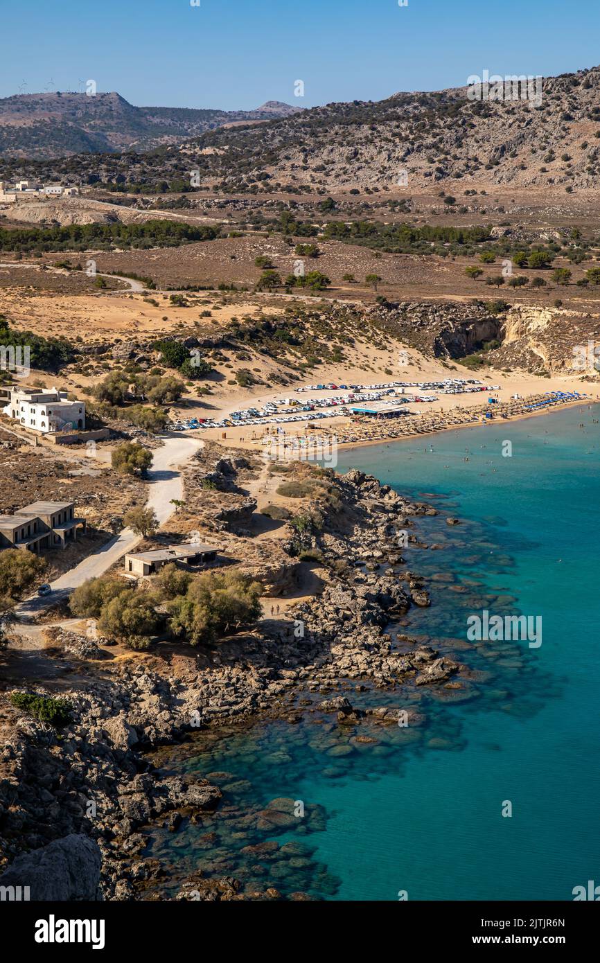 Agia Agathi Beach (Golden Sand) on Rhodes island, Greece Stock Photo ...