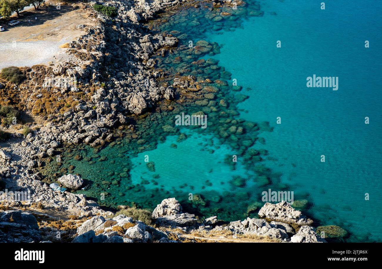 Agia Agathi Beach (Golden Sand) on Rhodes island, Greece Stock Photo ...