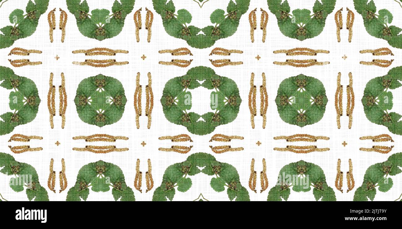 Foliage kaleidoscope seamless border pattern. Trendy optic fresh design ...